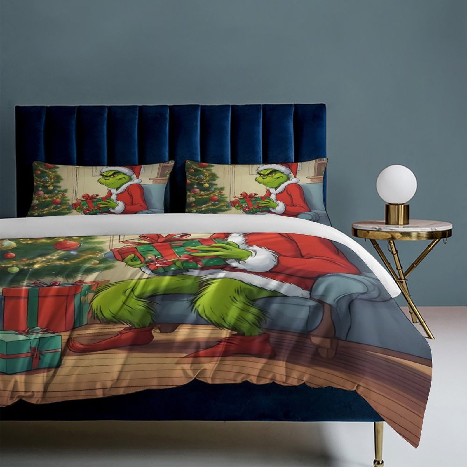 Christmas Grinch Illustration Bed Sheet Set for Kids Boys Girls Bedding ...