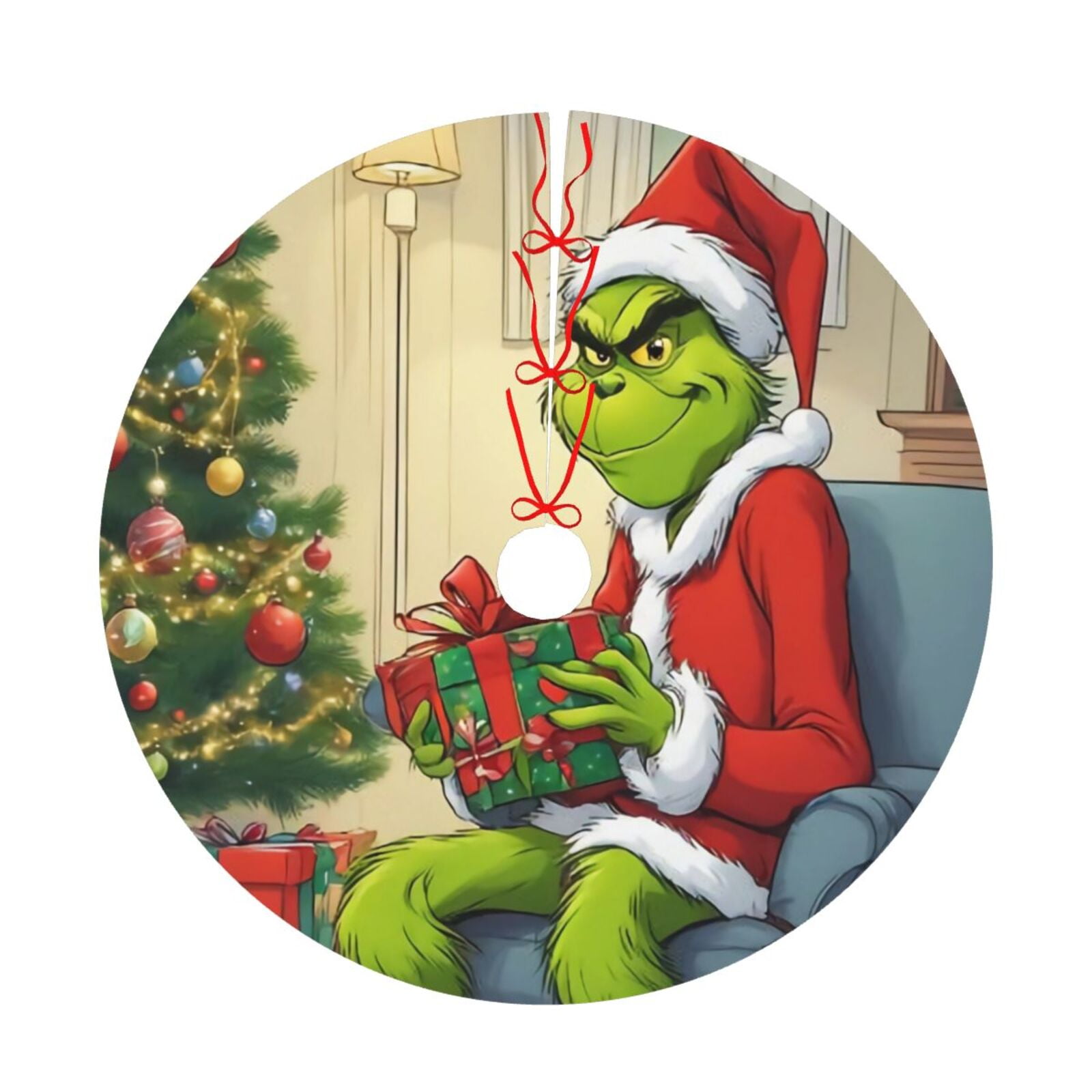 Christmas Grinch Illustration Christmas Tree Skirt Soft and Funny Red ...