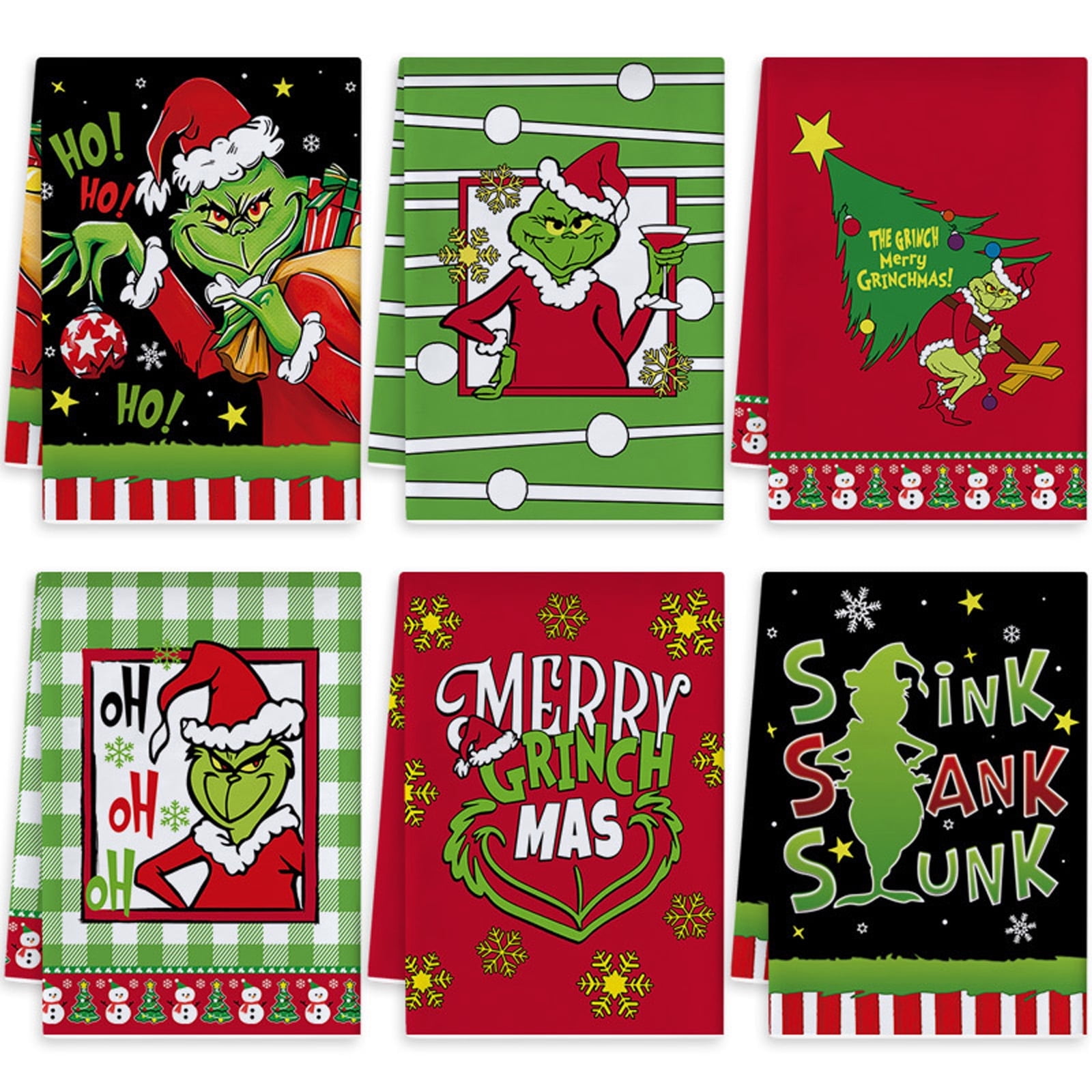 Christmas Grinch Kitchen Dish Towels , Stink Stank Stunk Green Xmas ...