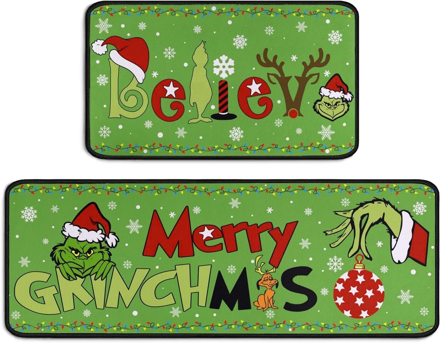 Christmas Grinch Kitchen Mat Decor Believe Merry Grinchmas Kitchen Rugs ...
