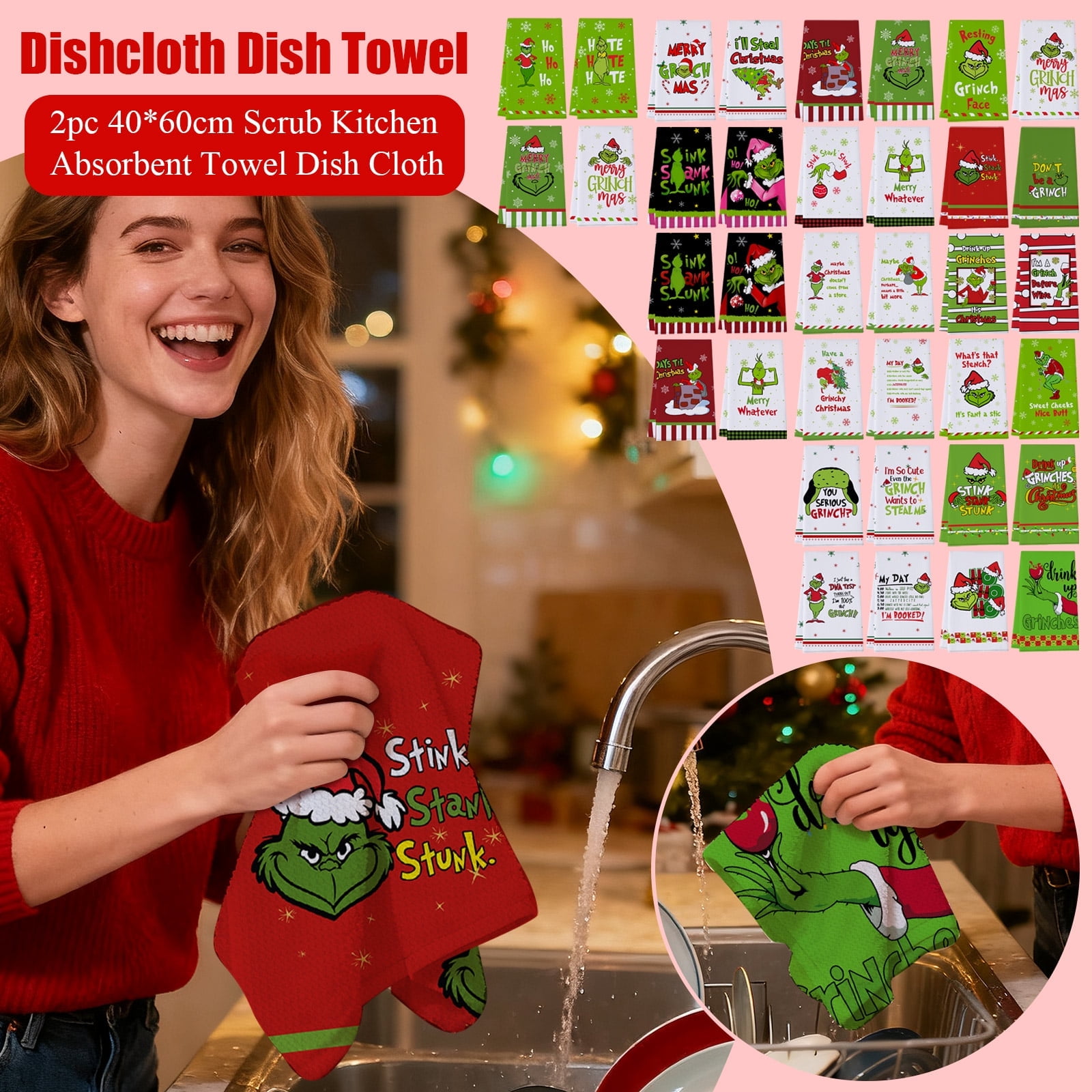 Christmas Grinch Kitchen Towels, Grinch Bathroom Hand Towels, Grinch ...