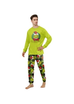 Dr. Seuss Women's The Grinch Who Stole Christmas Santa Fleece Buffalo Plaid Sleep Pajama 2 Piece ...