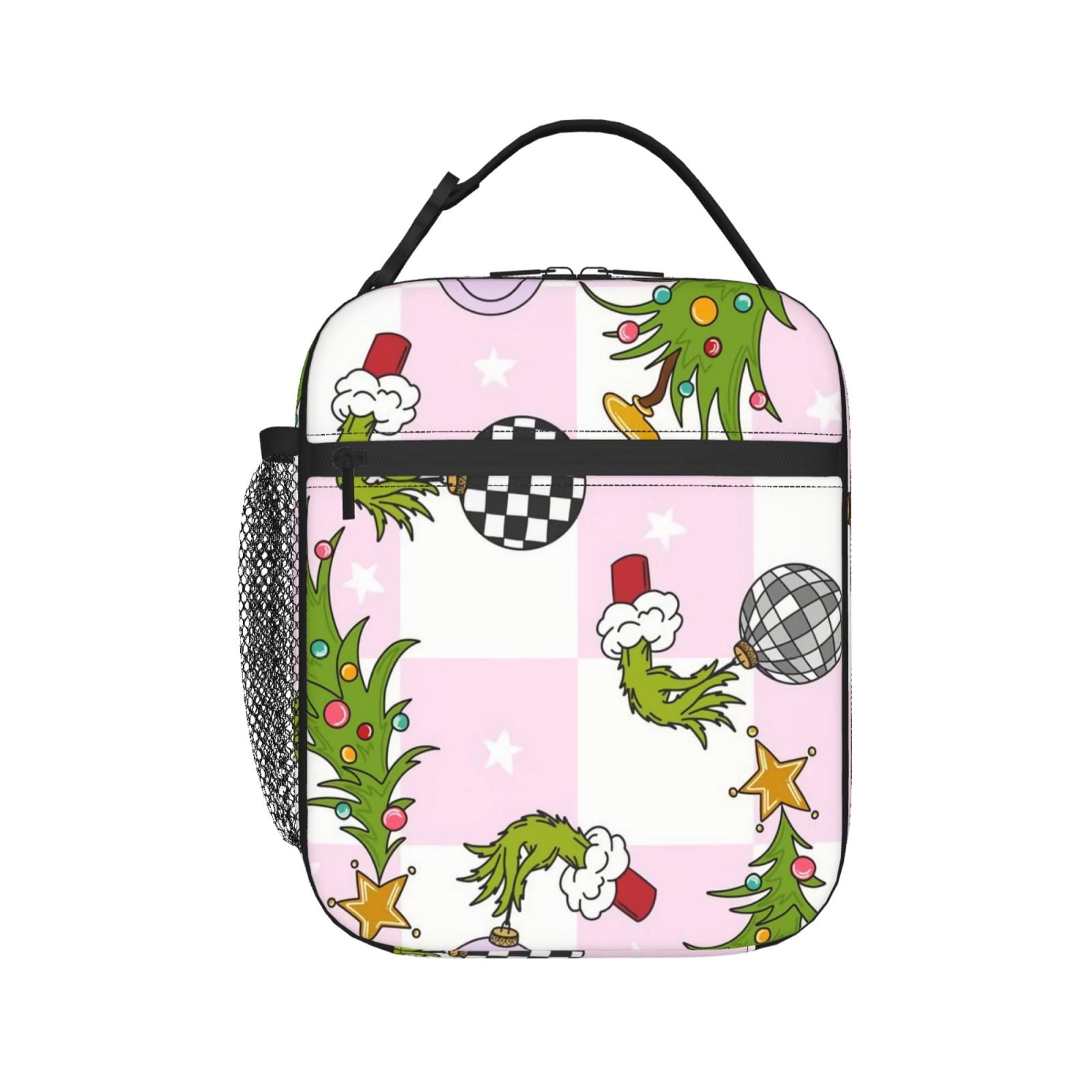 Christmas Grinch Pink Checkered Lunch Box for Women Men,Lunch Bag ...