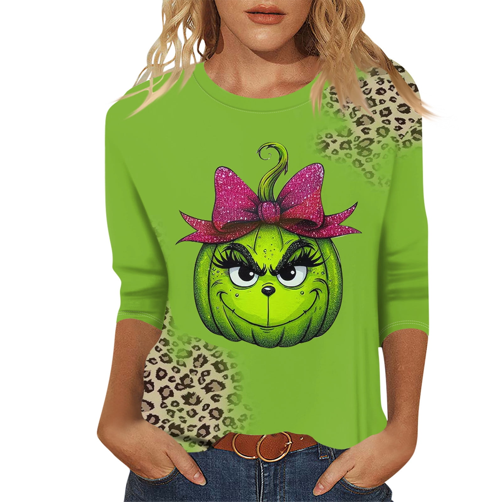 Christmas Grinch Shirt Grinch Santa Claus Women's Short-sleeved Loose ...