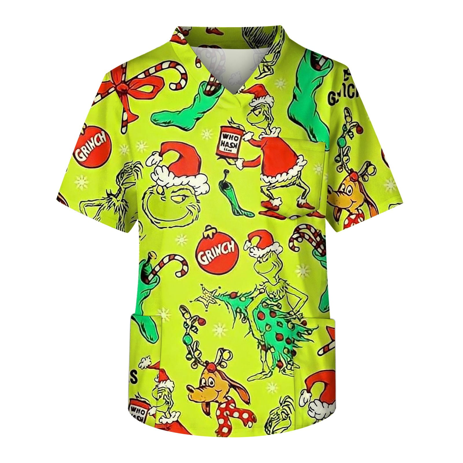 Christmas Grinch Shirts for Men Scrubs Tops Plus Size Working Uniform ...