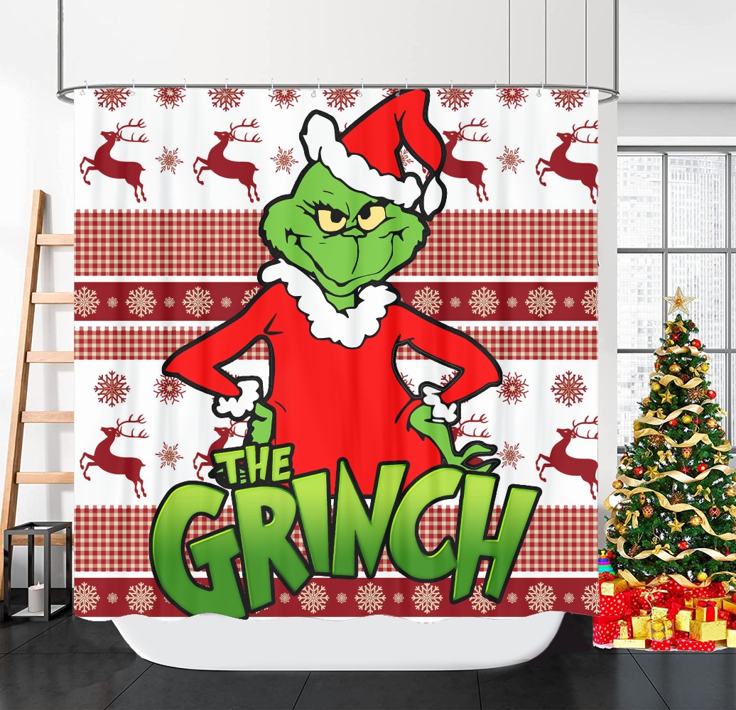 Christmas Grinch Shower Curtain, Light Weight Cloth Curtains for ...