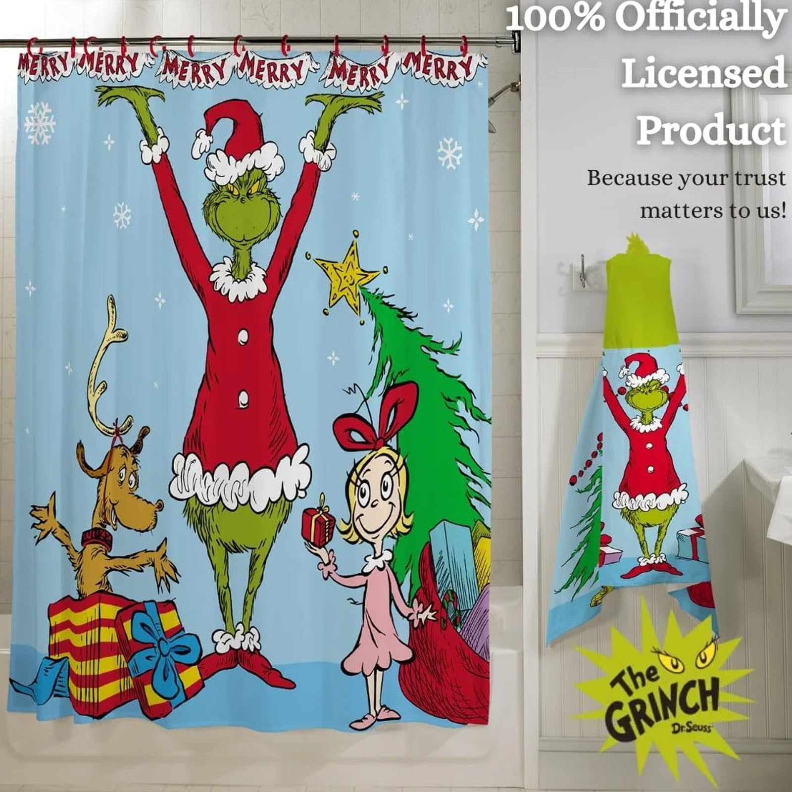 Christmas Grinch Shower Curtain Set, Shower Curtain for Bathroom，Winter ...