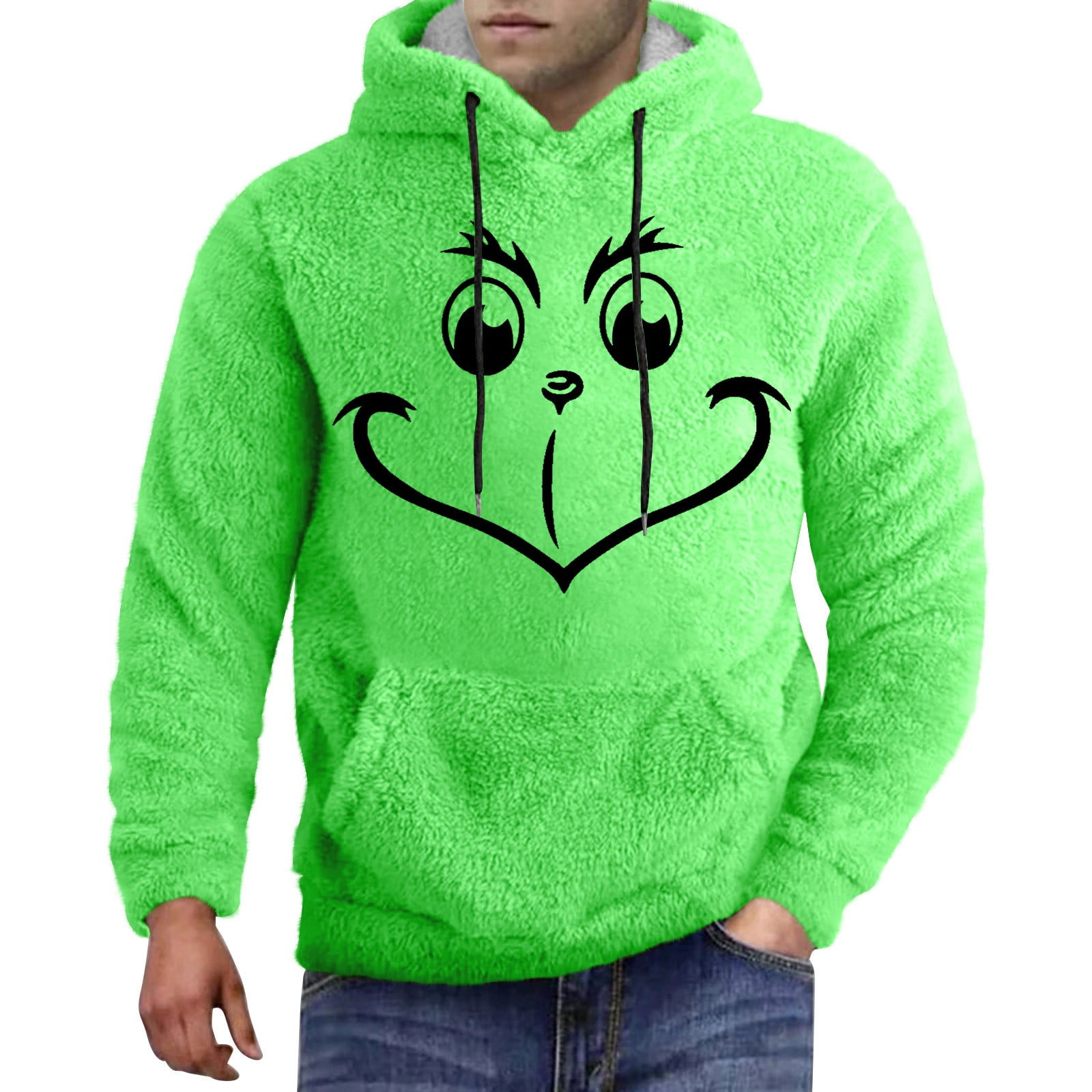 Christmas Grinch Sweatshirt Men's Fleece Hoodie with Cartoon Face ...