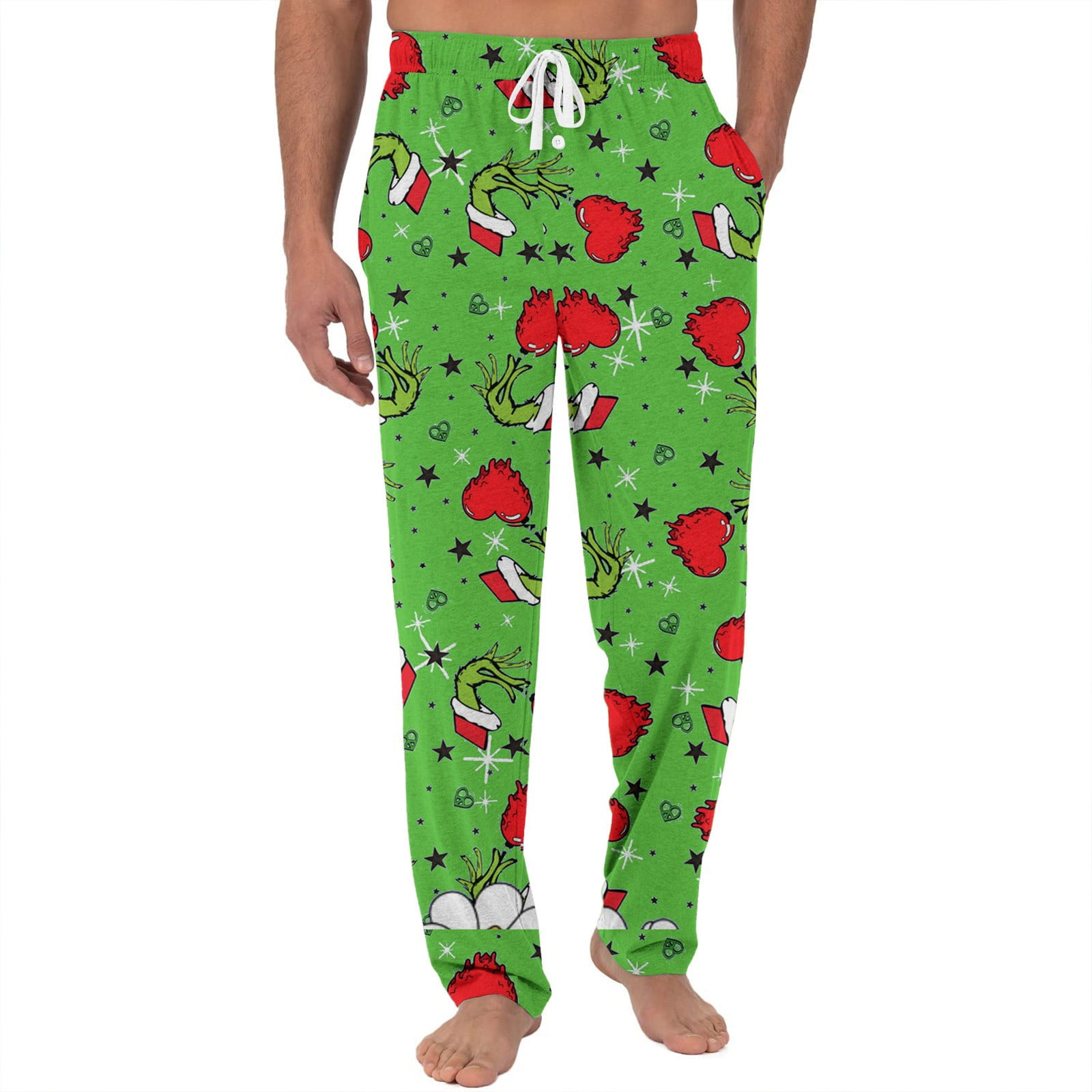 Christmas Grinch Trousers Men'S Holiday Elastic Waist Cute Grinch Fuzzy ...