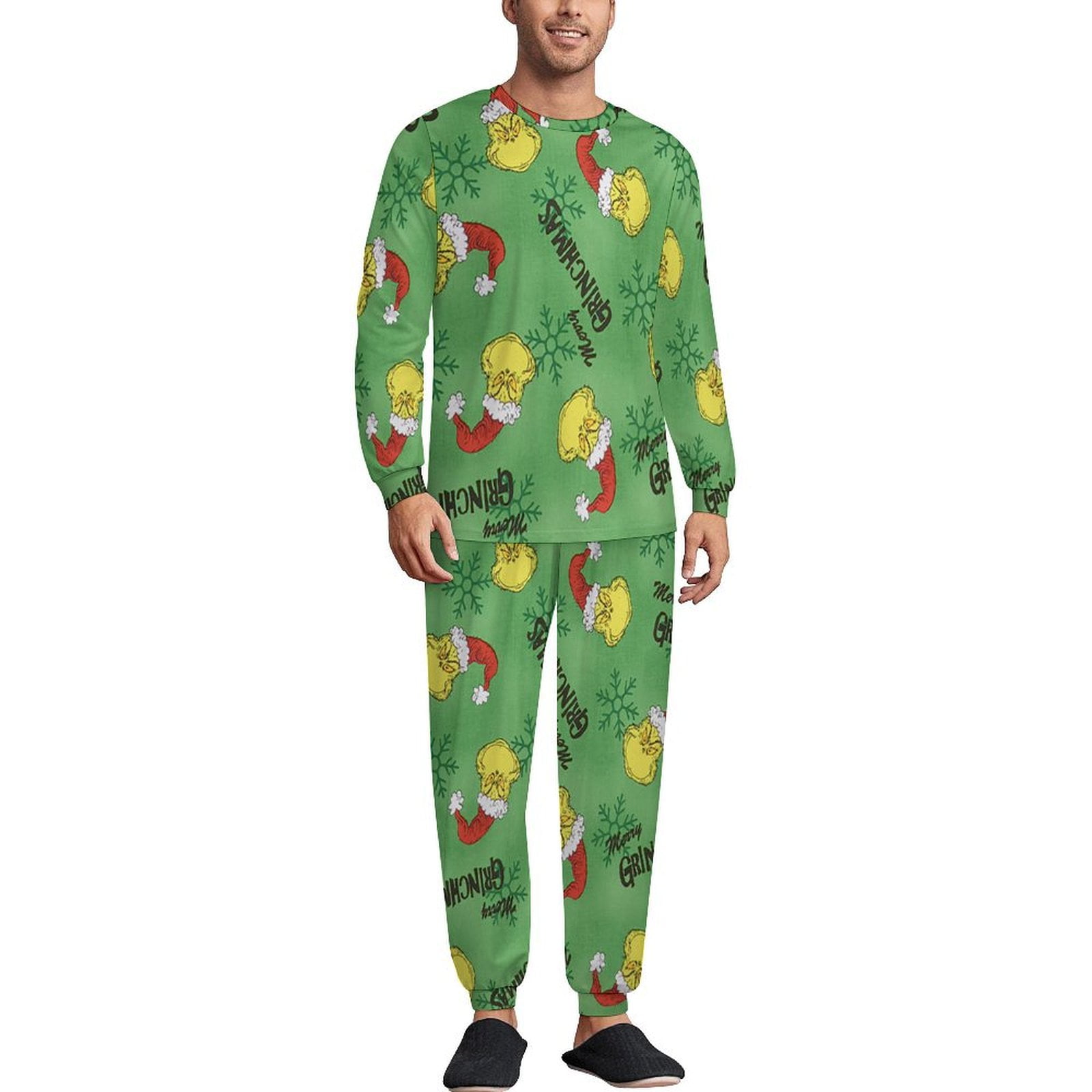 Christmas-Grinch Unisex Adults Round Neck Pajama Set Two Piece Set ...