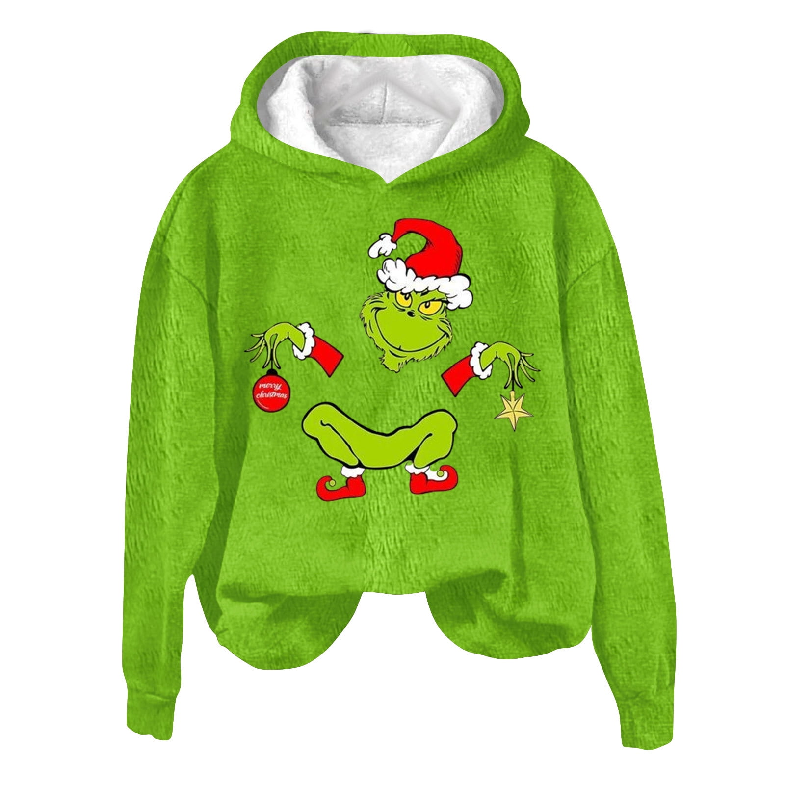 Christmas Grinch pullover for women Cozy Green Christmas Hoodie with ...