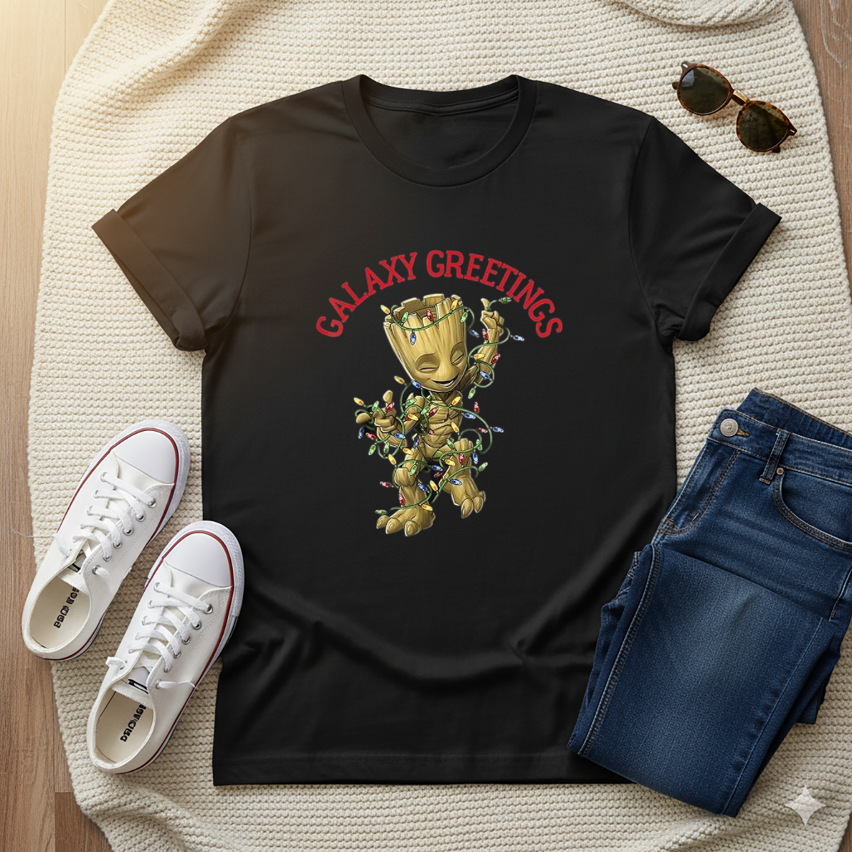 Christmas Groot Galaxy Greetings Holiday Graphic Gift Unisex Tee up to ...