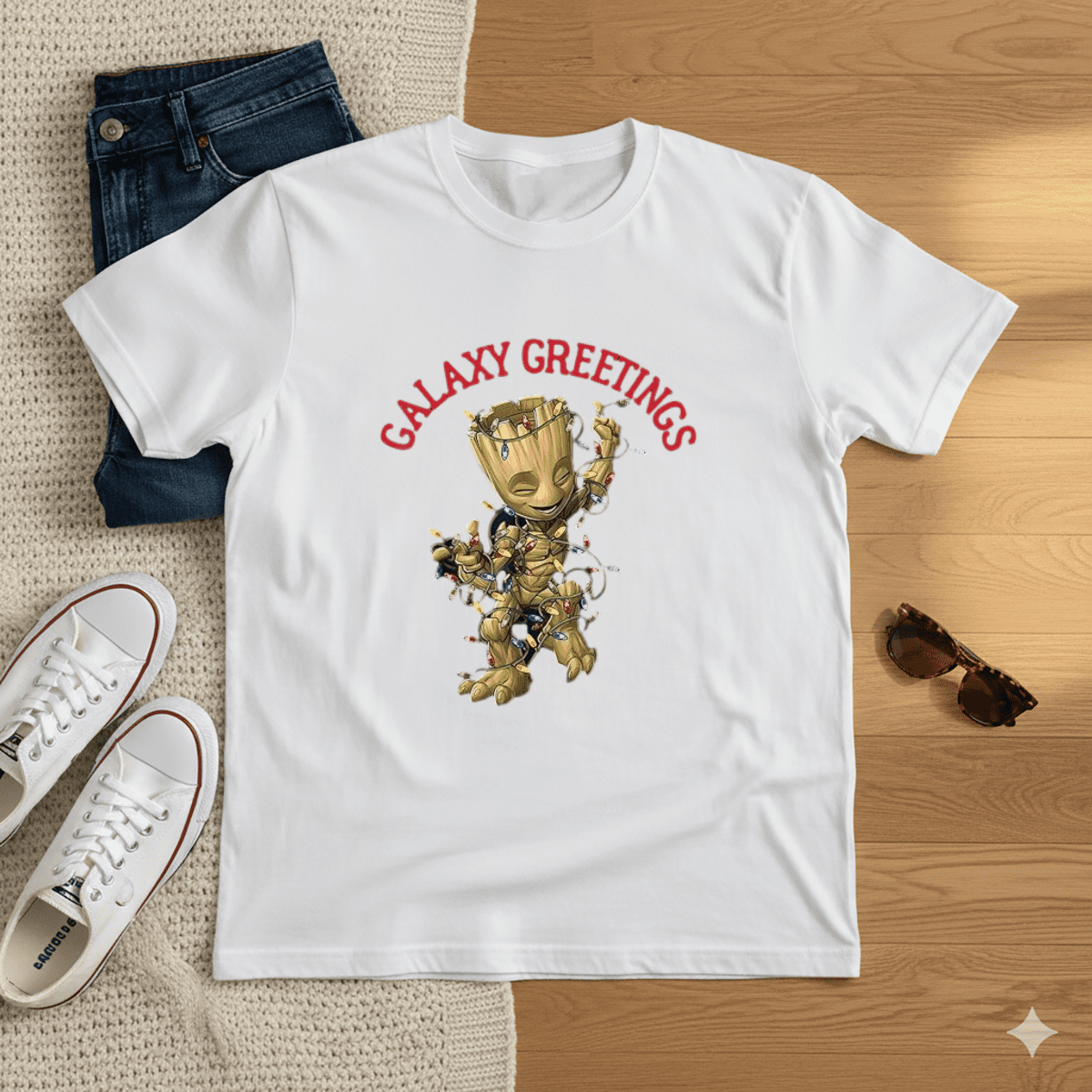 Christmas Groot Galaxy Greetings Holiday Graphic Gift Unisex Tee up to ...