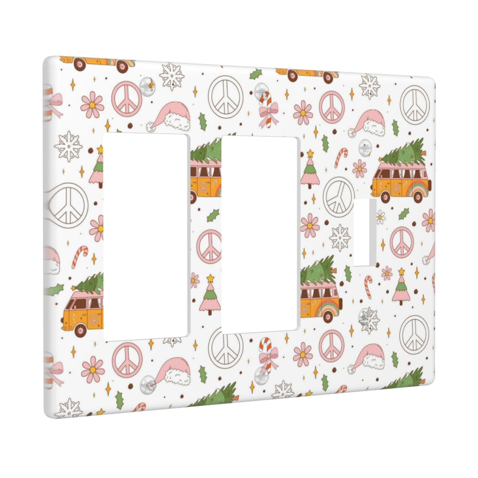 Christmas Groovy Truck Prints Wall Plate, 3-Gang 2 Rocker 1 Toggle ...