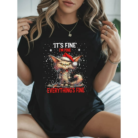 Christmas Grumpy Cat in Santa Hat Its Fine Im Fine Everythings Fine ...