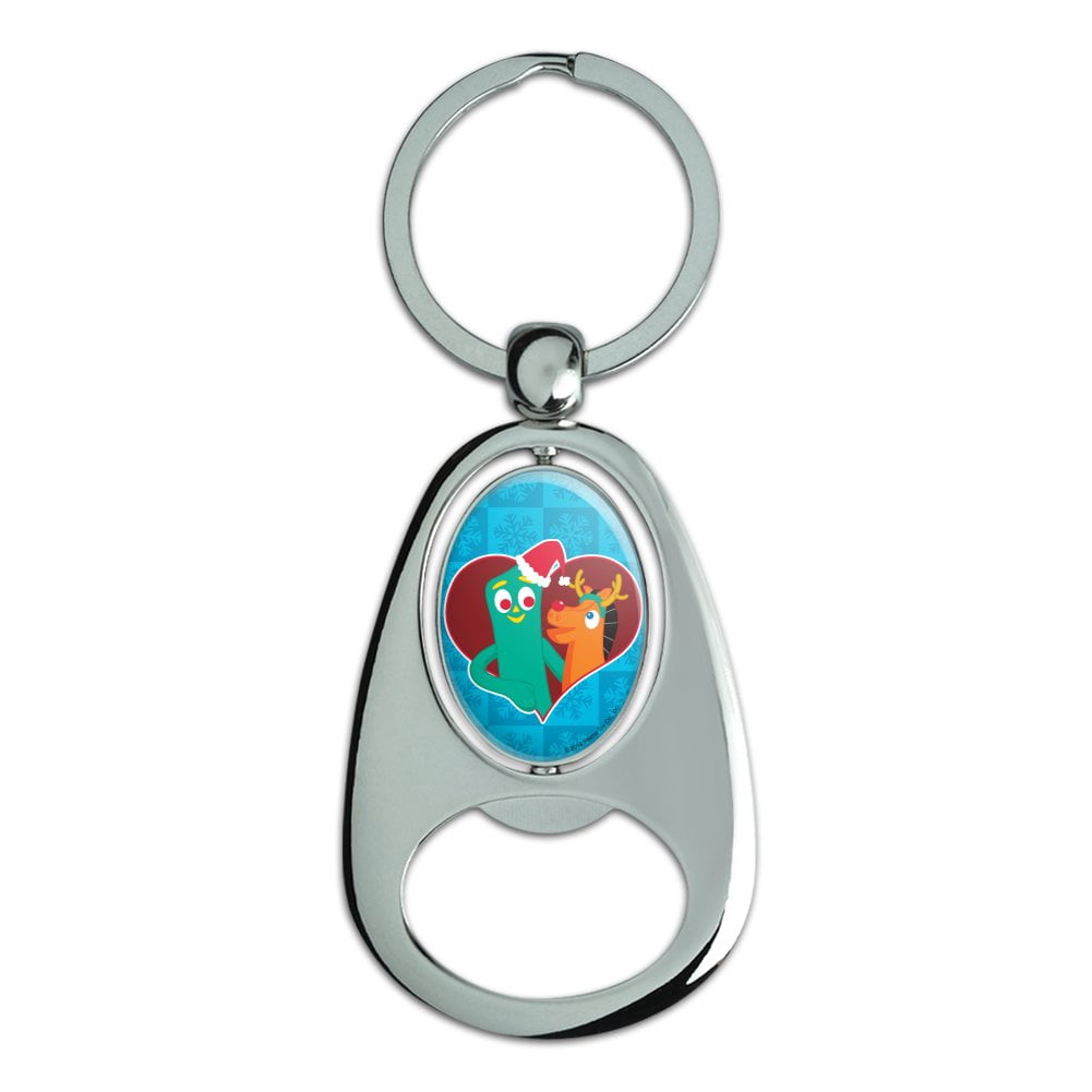Christmas Gumby and Pokey in Heart with Santa Hat and Red Nose Keychain ...