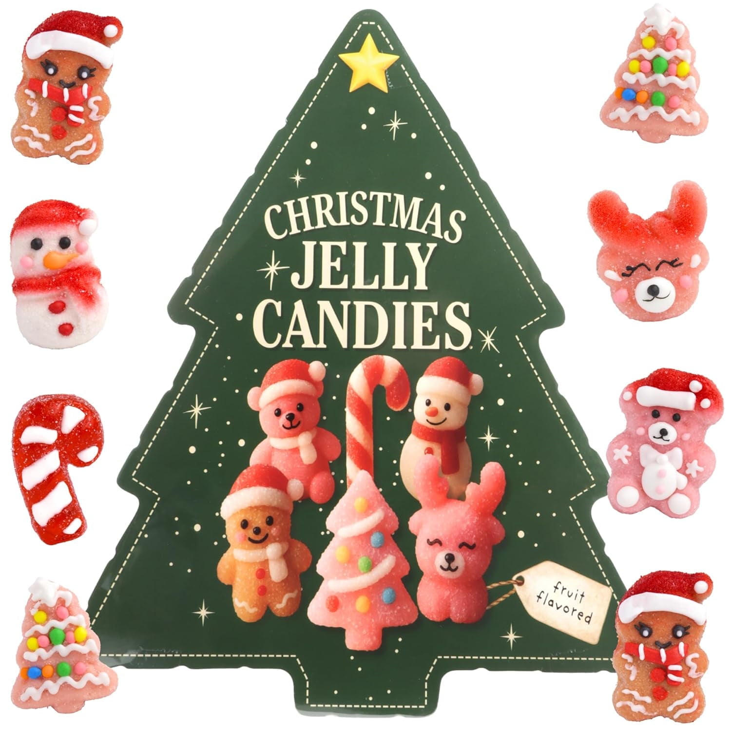 Sweetzo, Christmas Gummy Candy Gift Tray, 9 Count, Festive Shapes ...