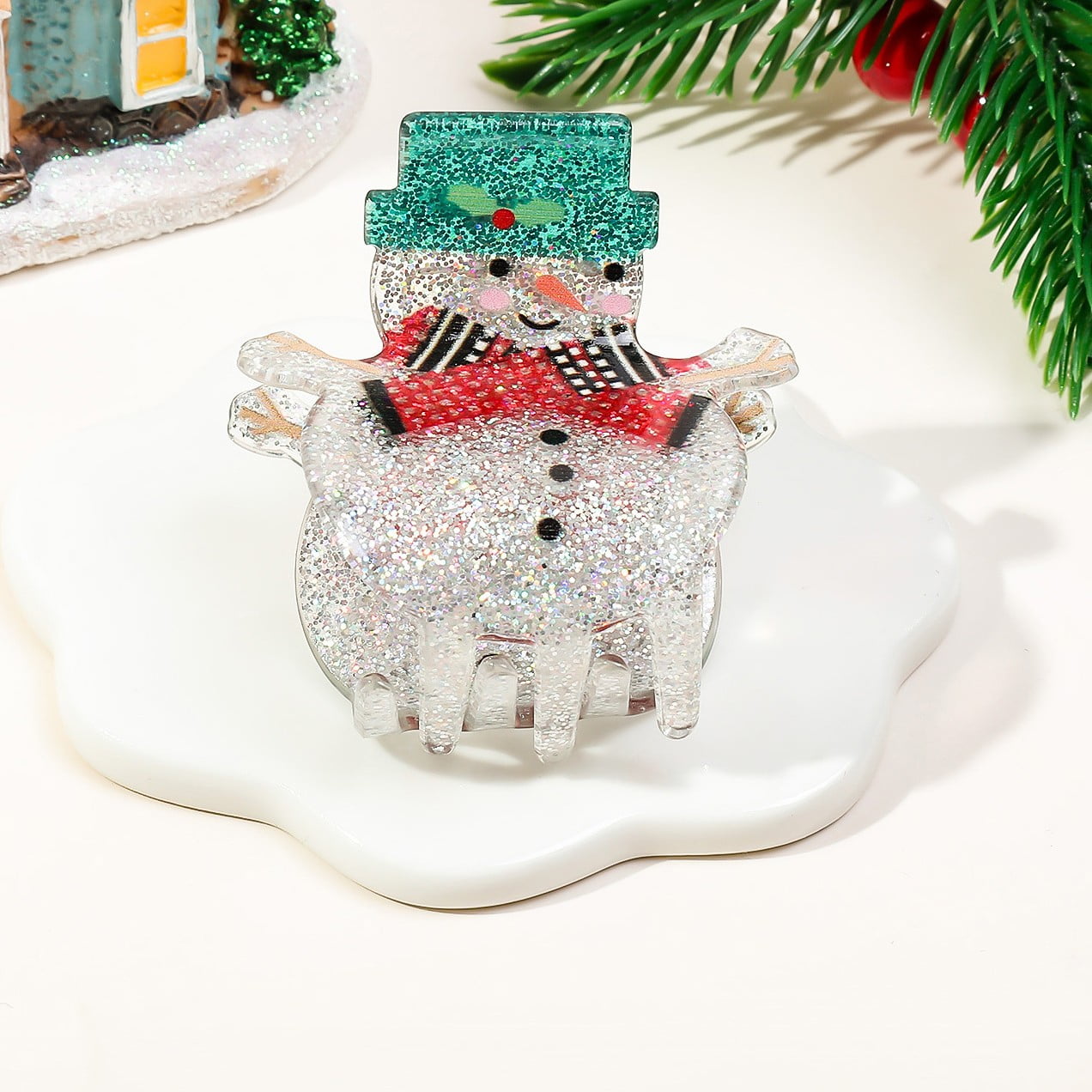 Christmas Hairpin Decoration Glitter Hair Ornament Cute Printed Hairpin ...