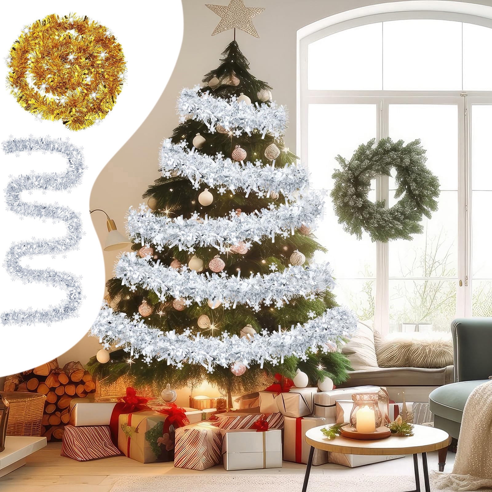 Christmas Hairy Strips, White Plastic Tree Garland, Festive Decoration ...