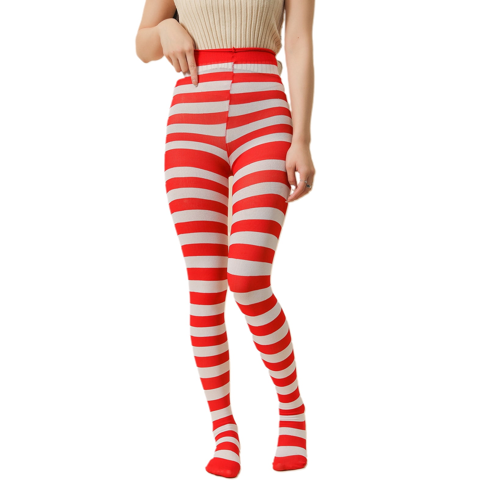 Christmas Halloween Contrast Color Stripe Pantyhose High Waist Full ...