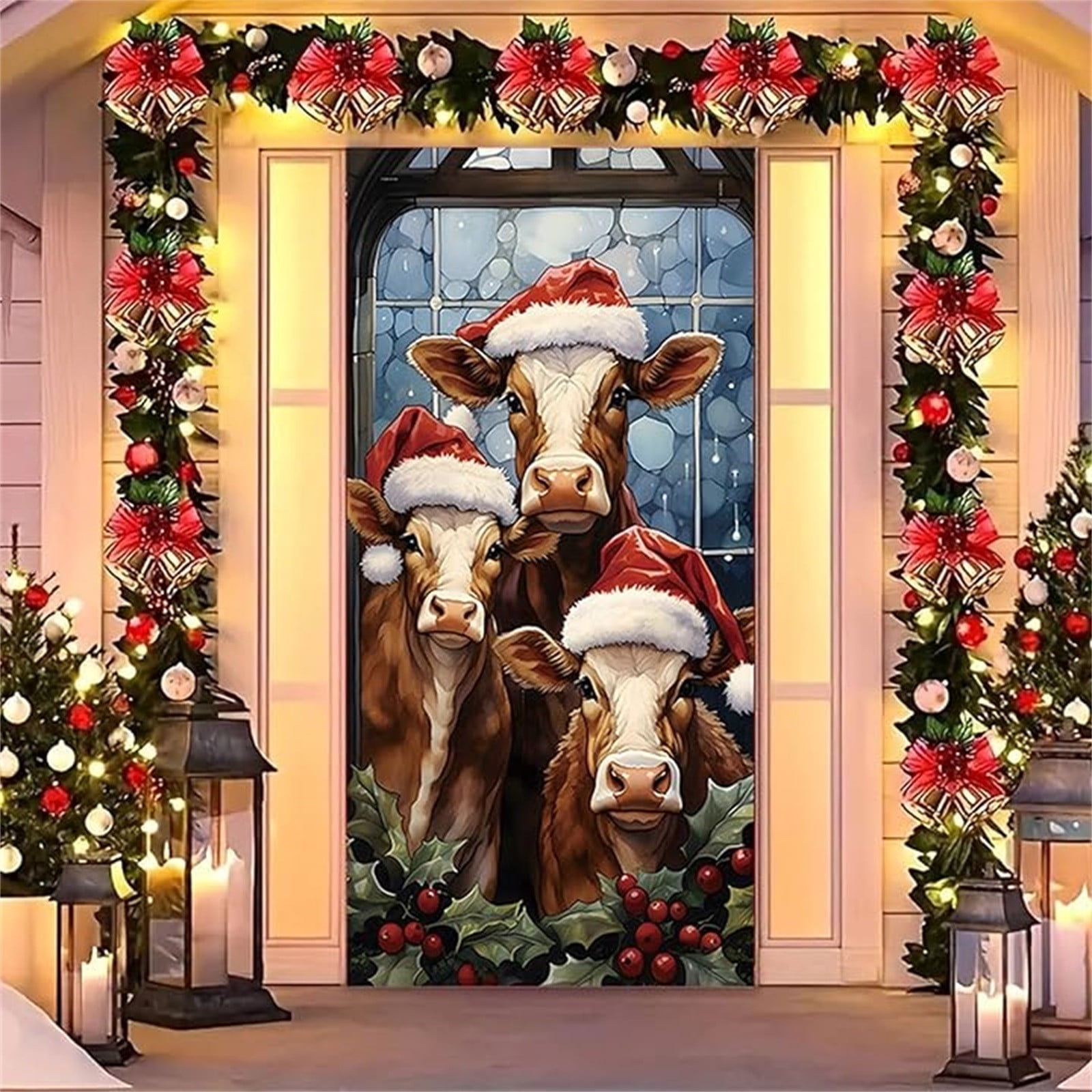 Christmas & Halloween Door Decor 2025 - 78x35 Inch Elastic Door Cover ...