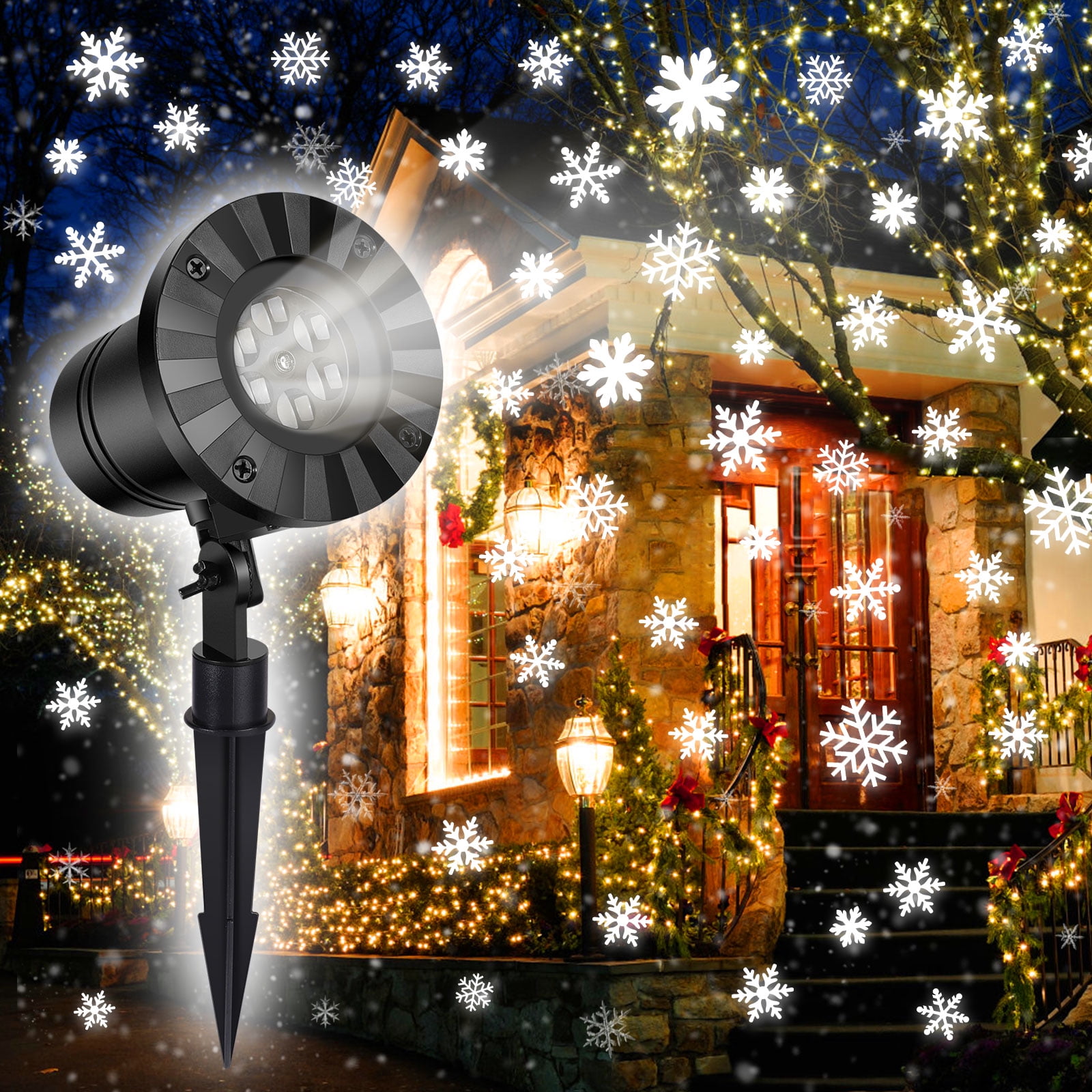 Outdoor Halloween & Christmas Snowflake LED Projector Lights, Xmas Yard ...