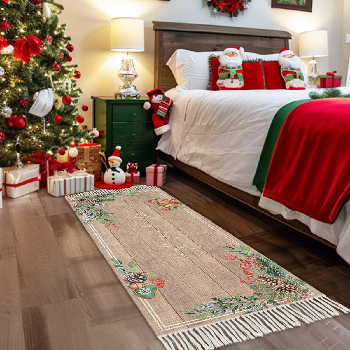 Christmas Hallway Runner Rug 2x6ft, Pine Cones Botanical Xmas Vintage ...