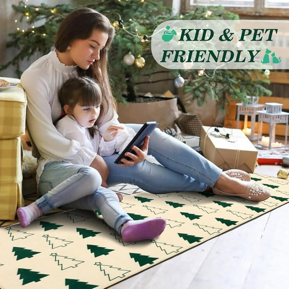 Christmas Hallway Runner Rugs 2x6 Non Slip, Green Washable Kitchen Rug ...