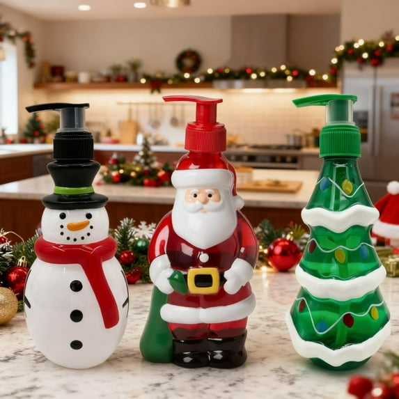 Christmas Hand Soap Dispenser Set, 11.4oz Santa Snowman Christmas Tree ...