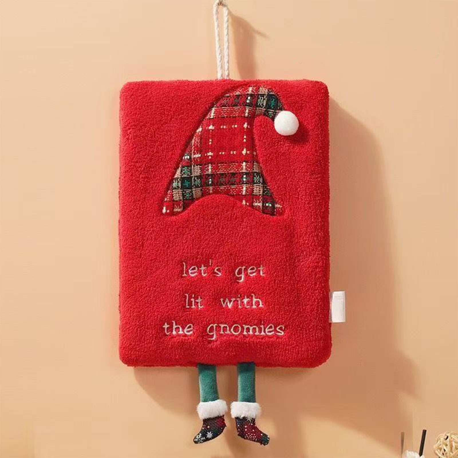Christmas Hand Towels - Absorbent Red Flock Kitchen Towel with Hanging ...