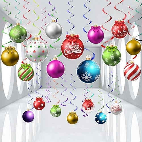 Christmas Hanging Decorations, Christmas Ball Hanging Swirls Colorful ...