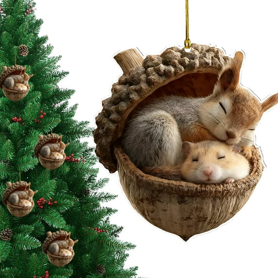 Christmas Hanging Ornaments,2D Animal Nut Pendant Christmas Tree ...