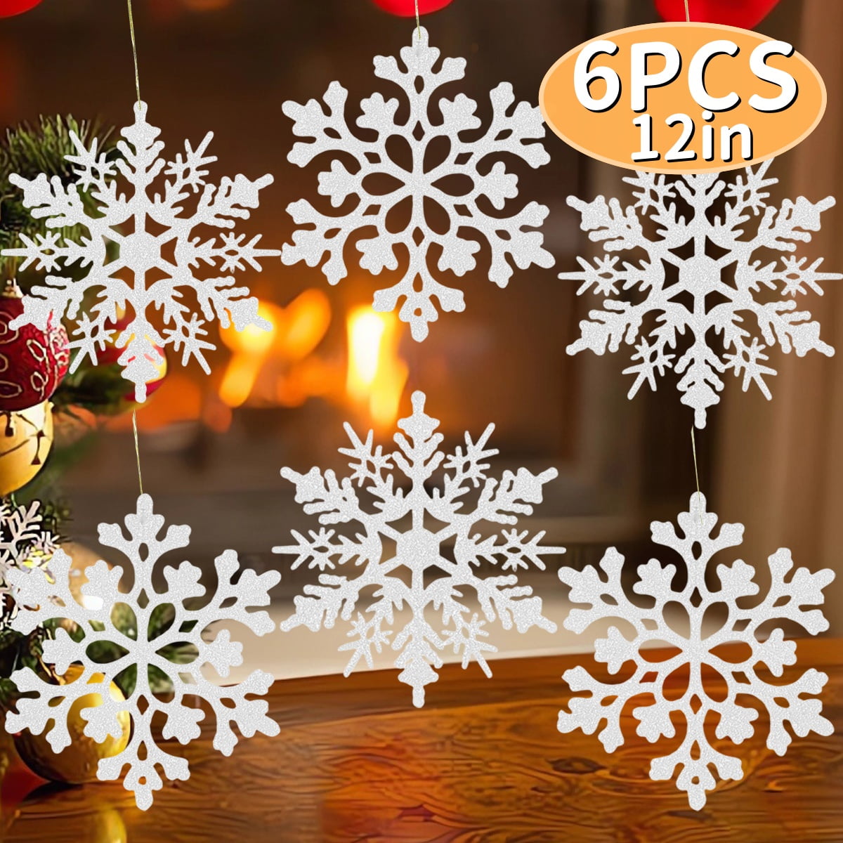 Christmas Hanging Snowflakes Large White Glitter Snowflakes Ornaments ...