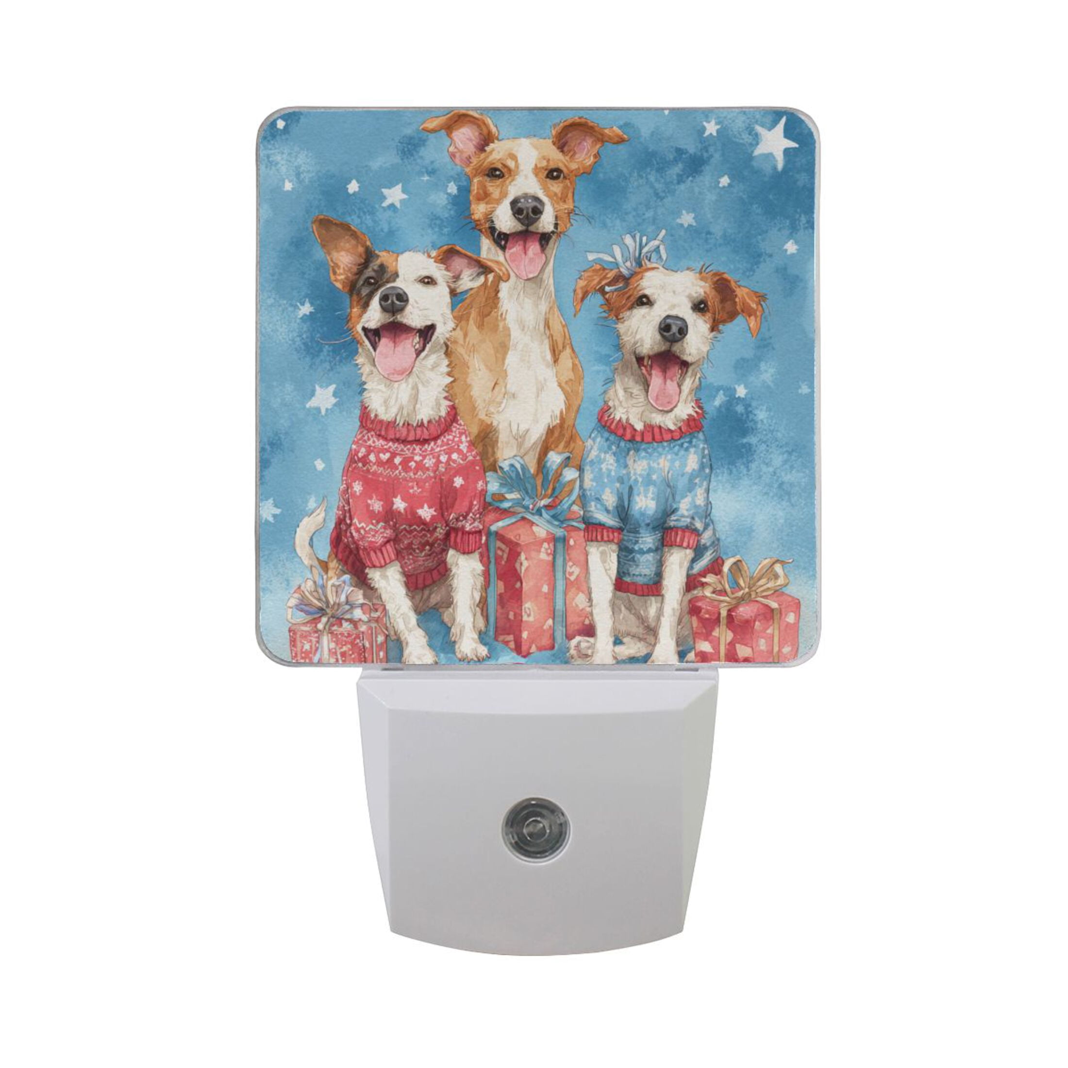Christmas Happy Dogs Sitting Together LED Night Light Sensor Lamp Plug ...