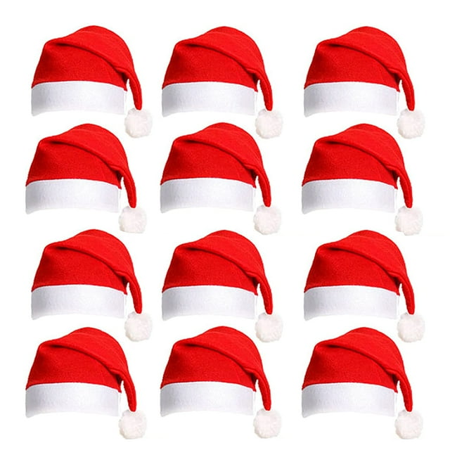 Bulk Christmas Caps for Adults: 12 Pack Plush Santa Hats, Xmas Party ...