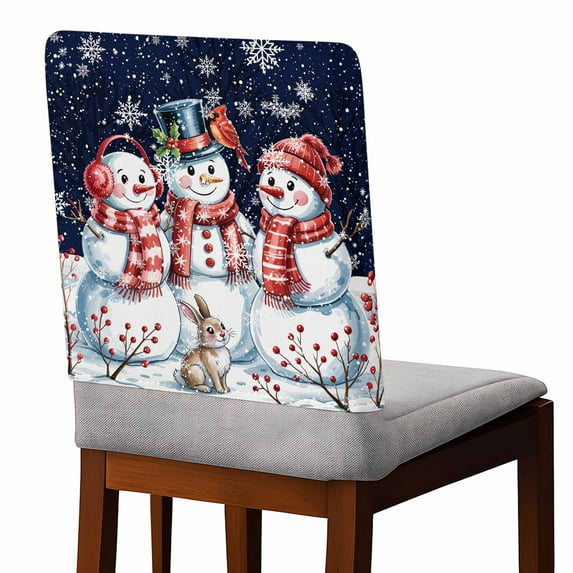 Christmas Hat Chair Covers Set of 6 Scarf Snowman Rabbit Winter Snow ...