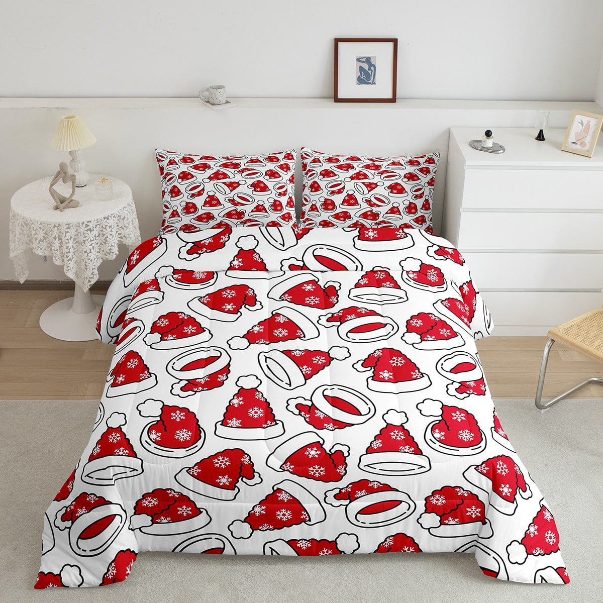 Christmas Hat Comforter Set Cartoon Hat Pattern Queen Bed Comforter Set ...