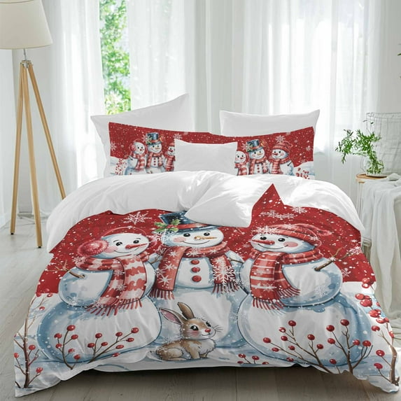 Christmas Hat Comforter Set Full Size, Scarf Snowman Rabbit Berry ...