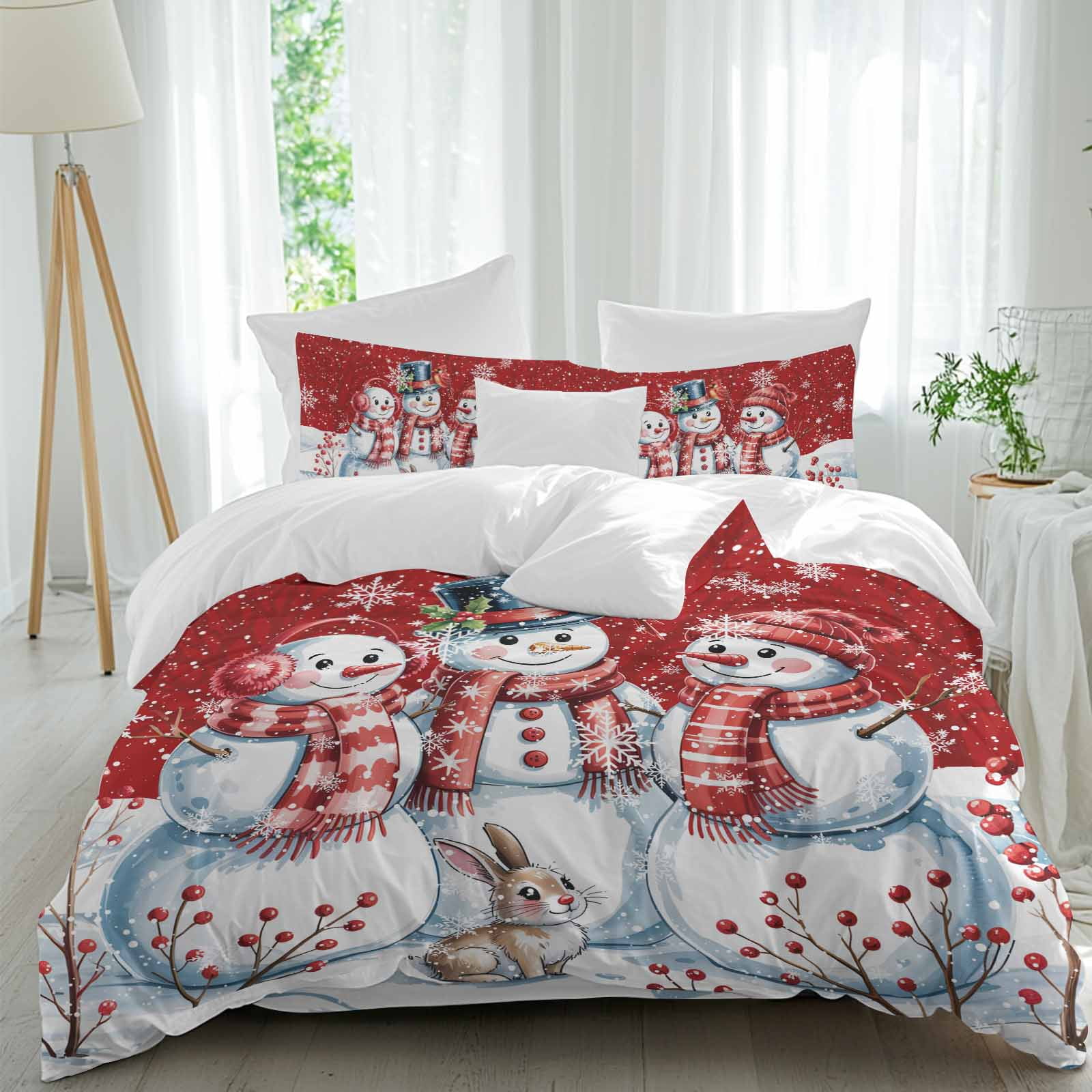 Christmas Hat Comforter Set Twin Size, Scarf Snowman Rabbit Berry ...