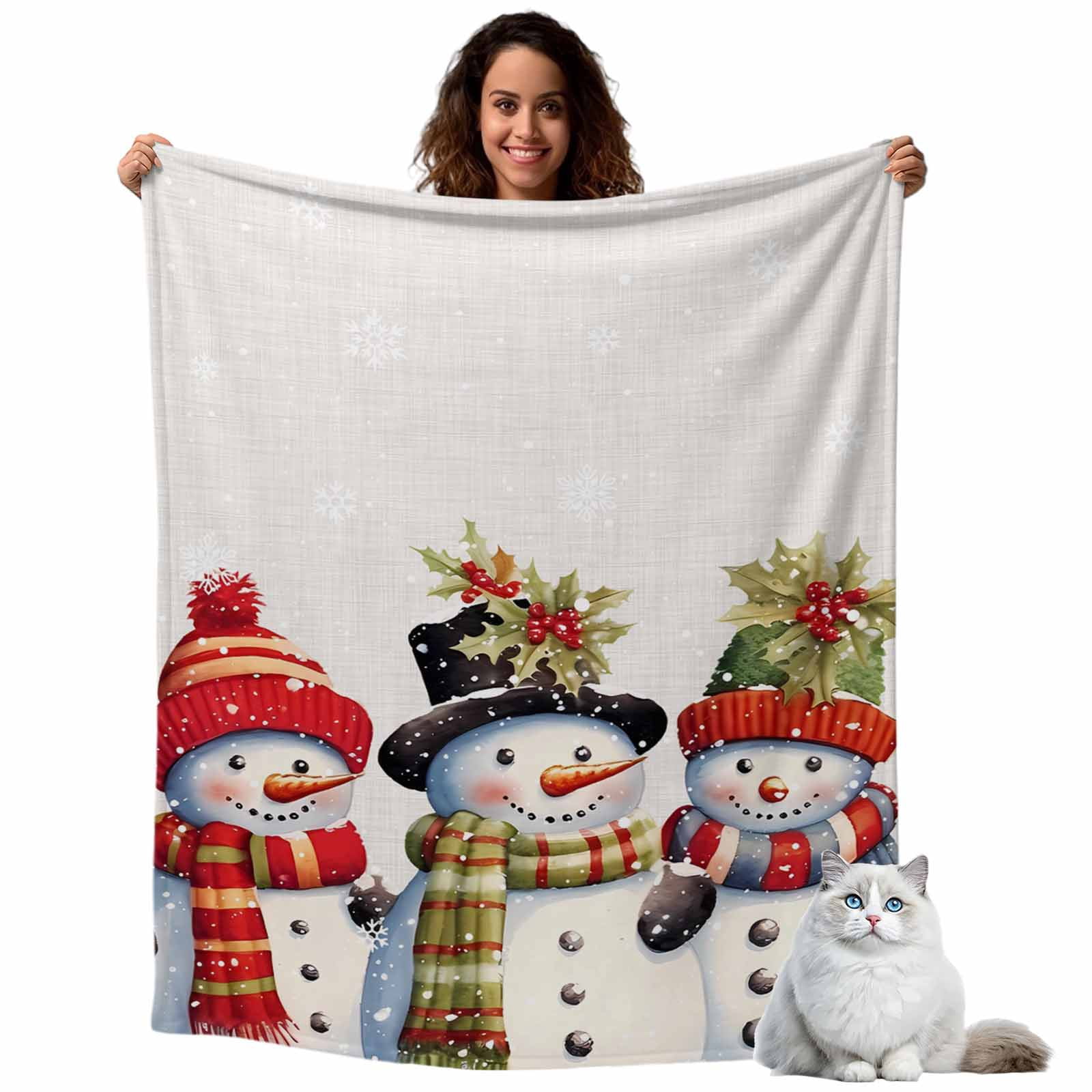 Christmas Hat Fleece Throw Blanket Lightweight Snowman Fuzzy Flannel ...