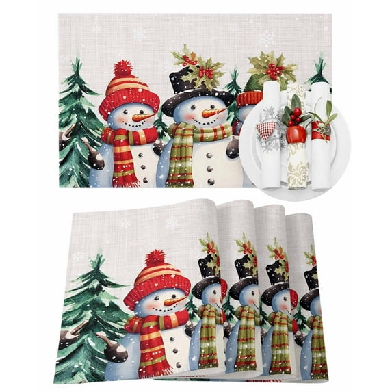 Christmas Hat Placemats Set of 6 Snowman Heat Insulation Washable Place ...