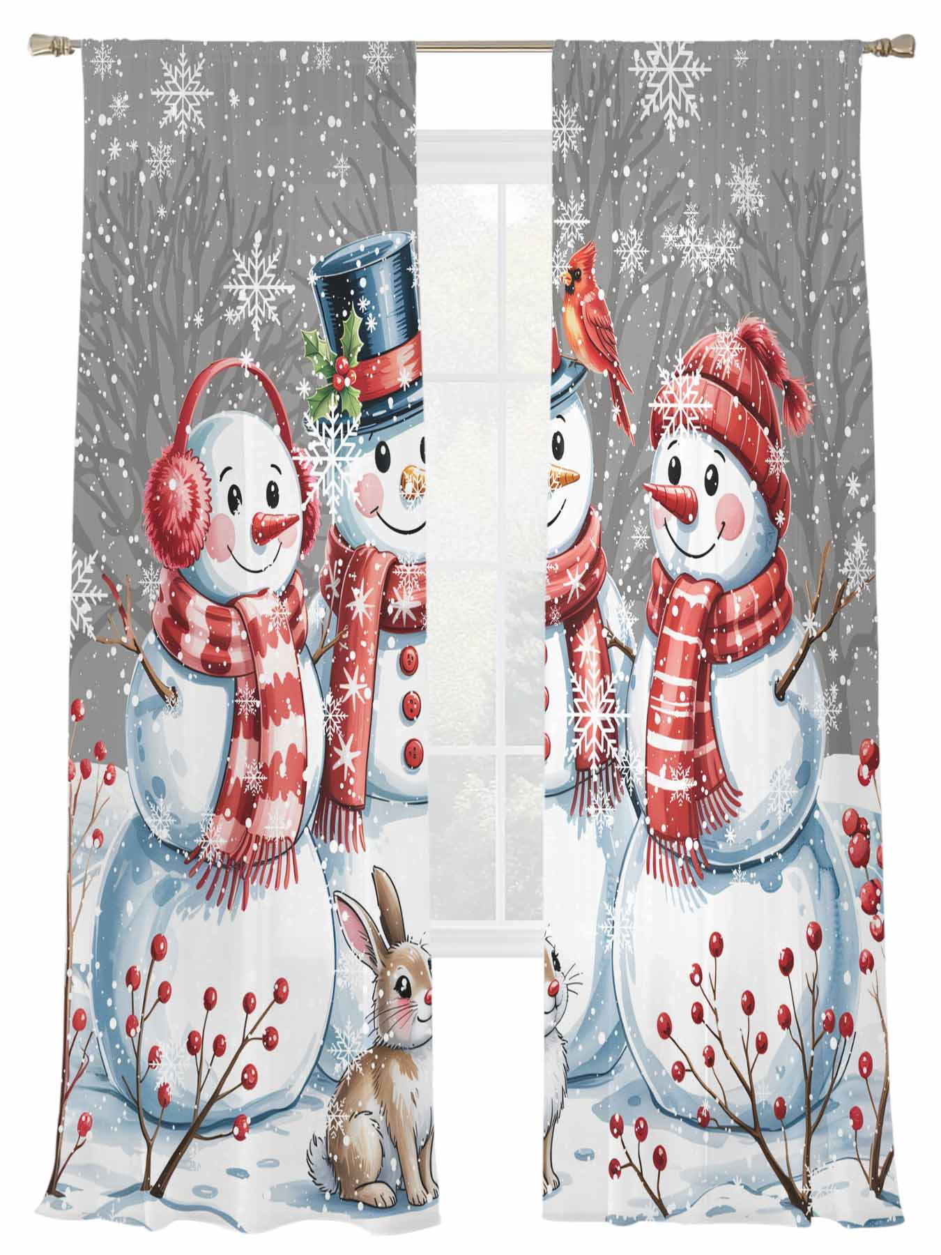 Christmas Hat Scarf Snowman Rabbit Berry Winter Snow Grey Sheer ...