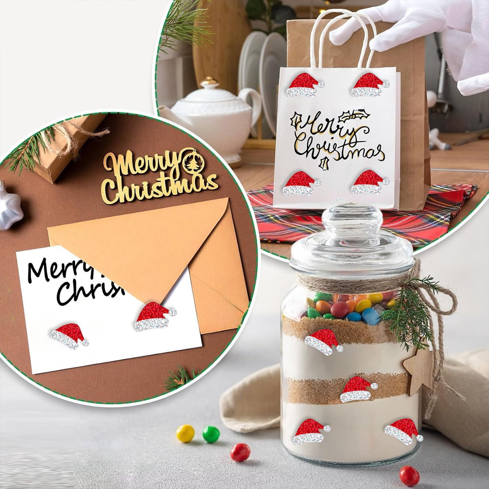 Christmas Hat Stickers Roll Laser Red Santa Hat Seal Stickers Xmas ...