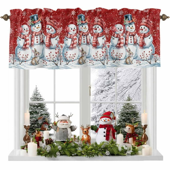Christmas Hat Valances for Windows, Scarf Snowman Rabbit Berry Winter ...