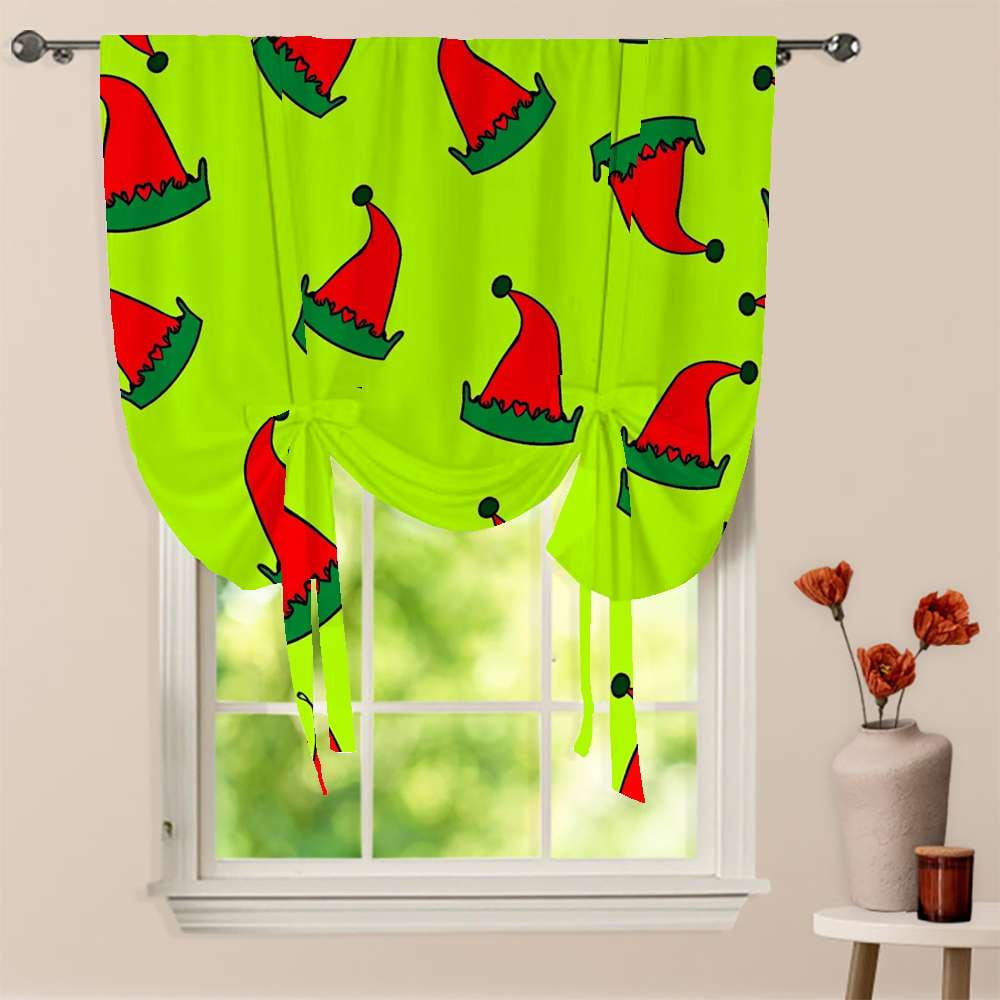 Christmas Hats On Bright Green Window Curtain for Living Room Roman ...