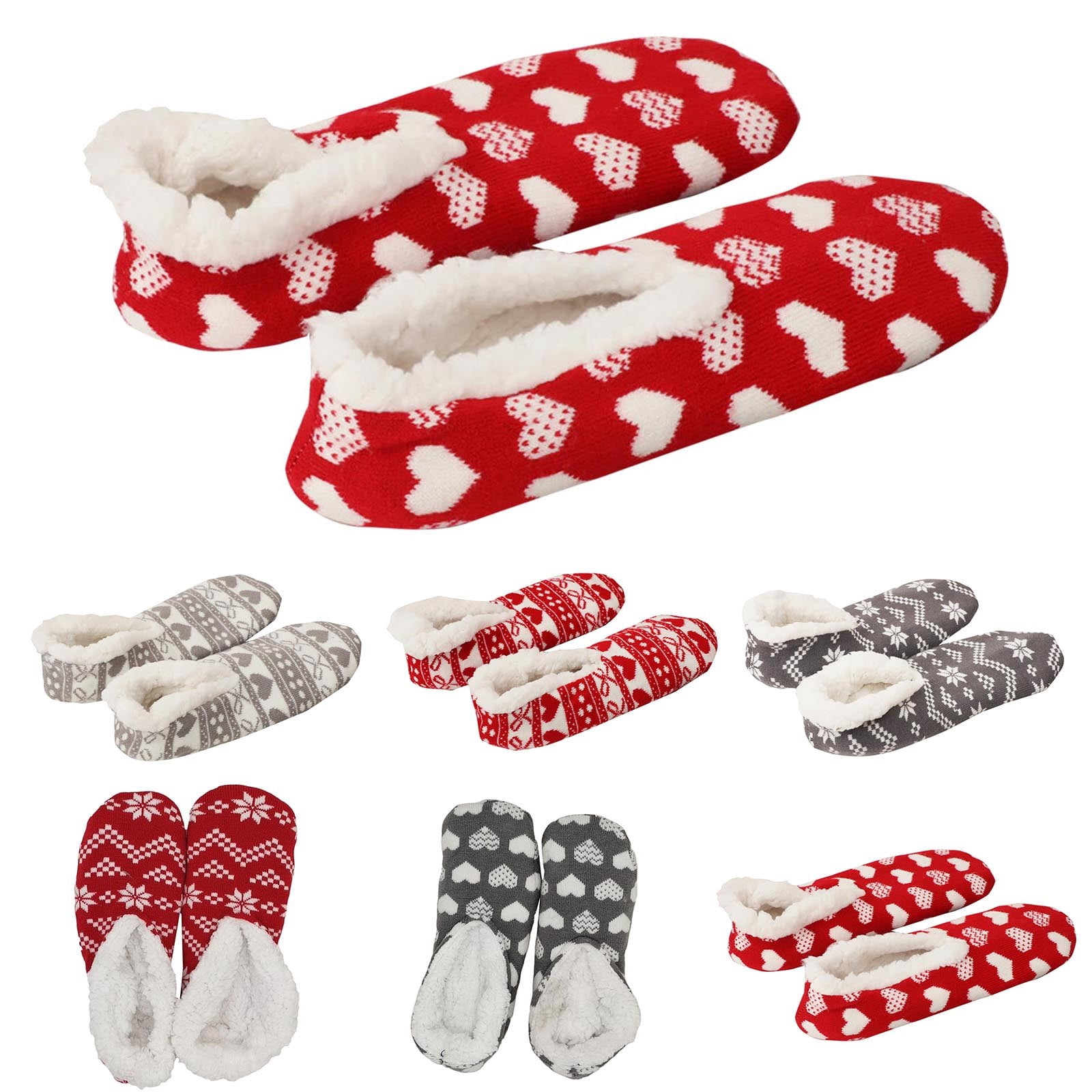 Christmas Heart And Bow Print Thick Boat Multifunctional Slipper Socks ...