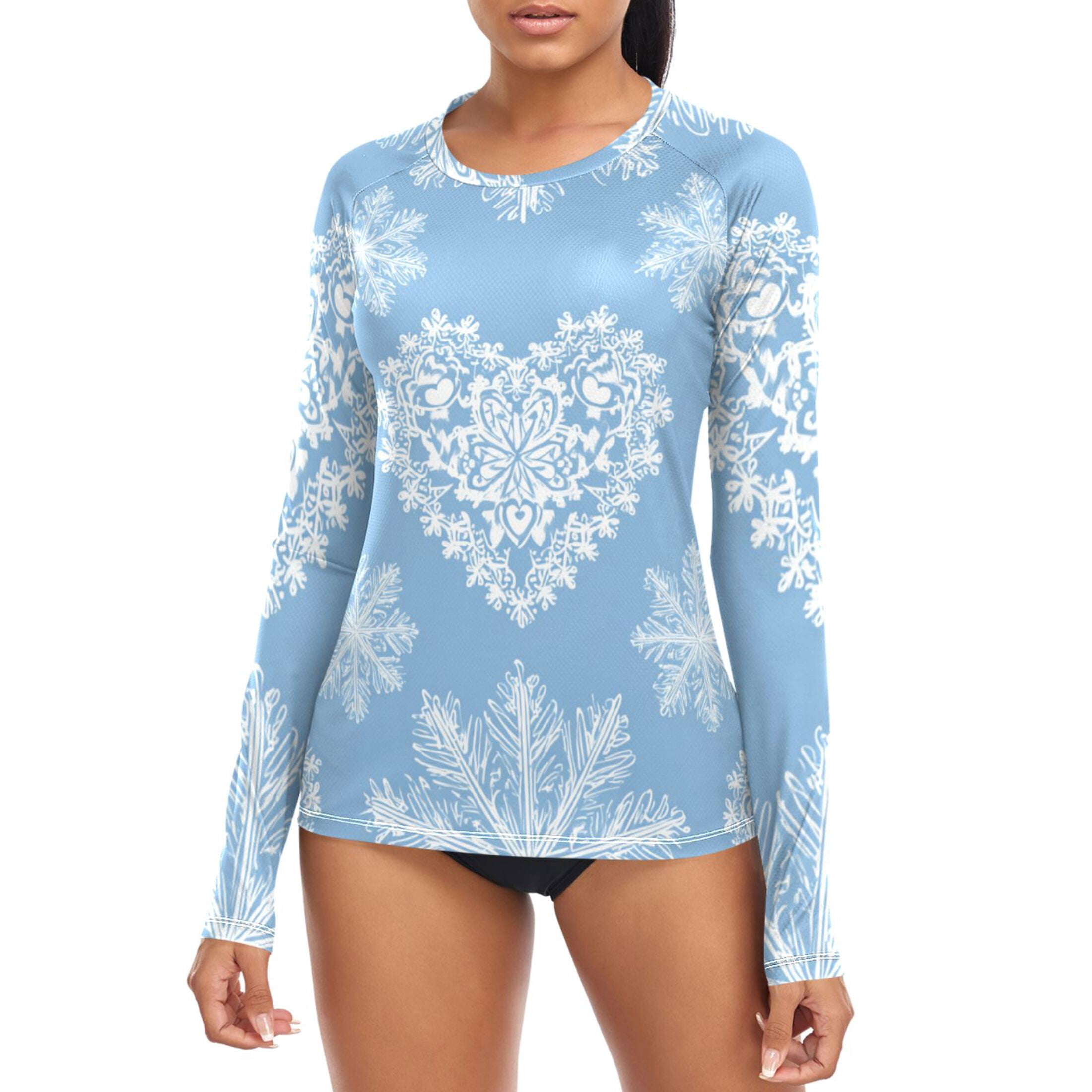 Christmas Heart Shape Snowflakes Women's Rash Guard Shirts UPF 50+ Sun ...