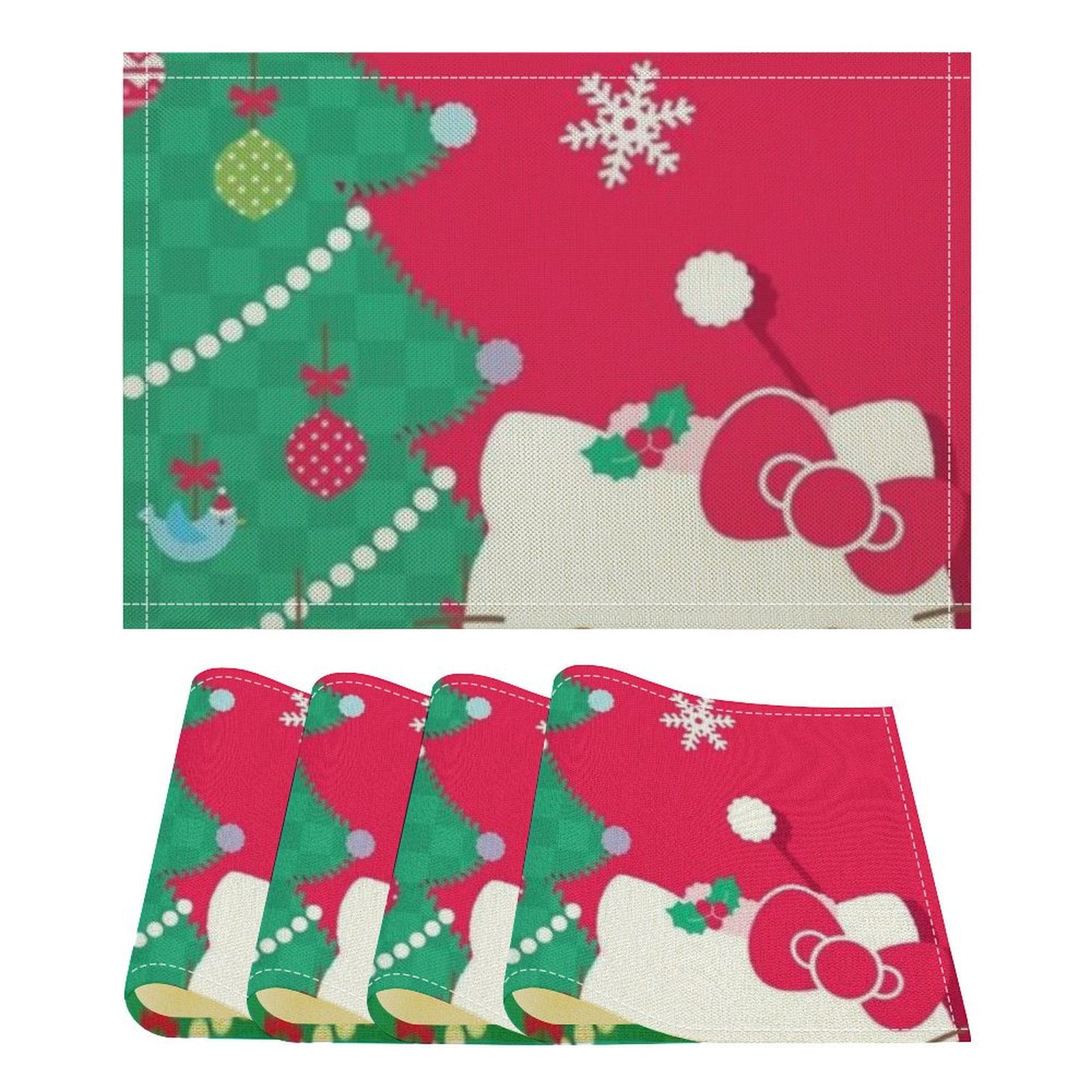 Christmas Hello Kitty Linen Placemat, Tabletop Decor Reusable Washable ...