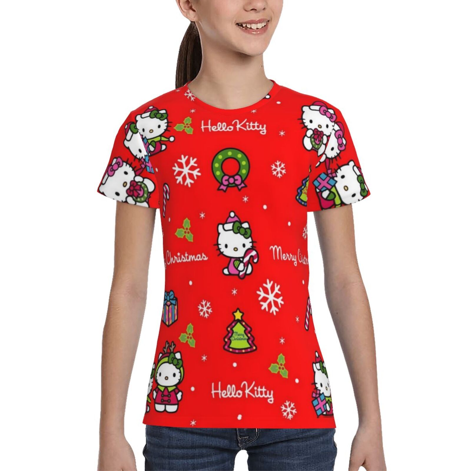 Christmas Hello Kitty snowflakes Youth Shirt,Athletic Short Sleeve Tees ...