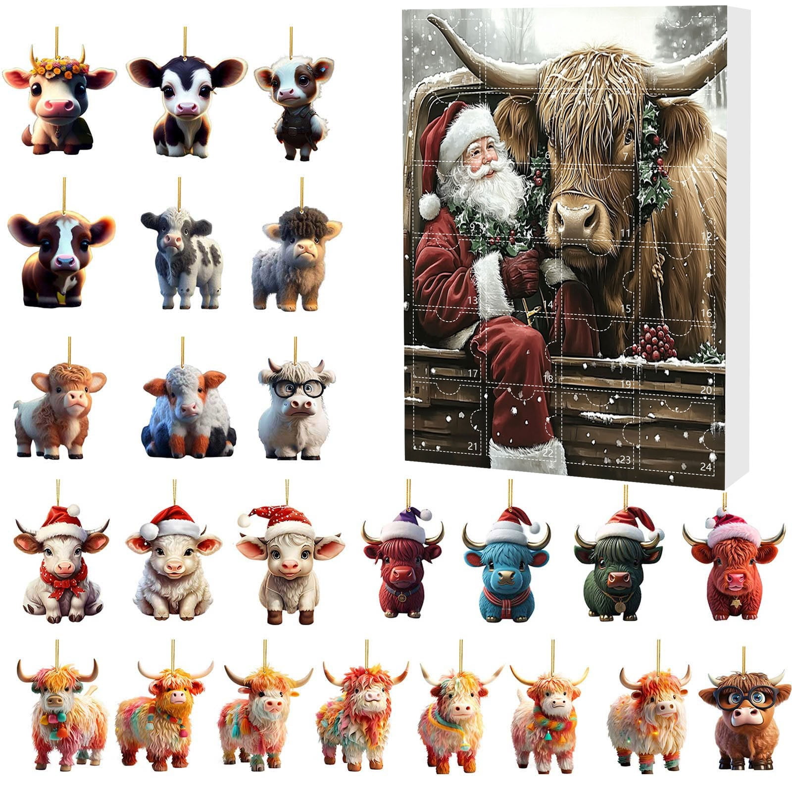 Christmas Highland Cow Advent Calendar Acrylic 2D Christmas Tree ...